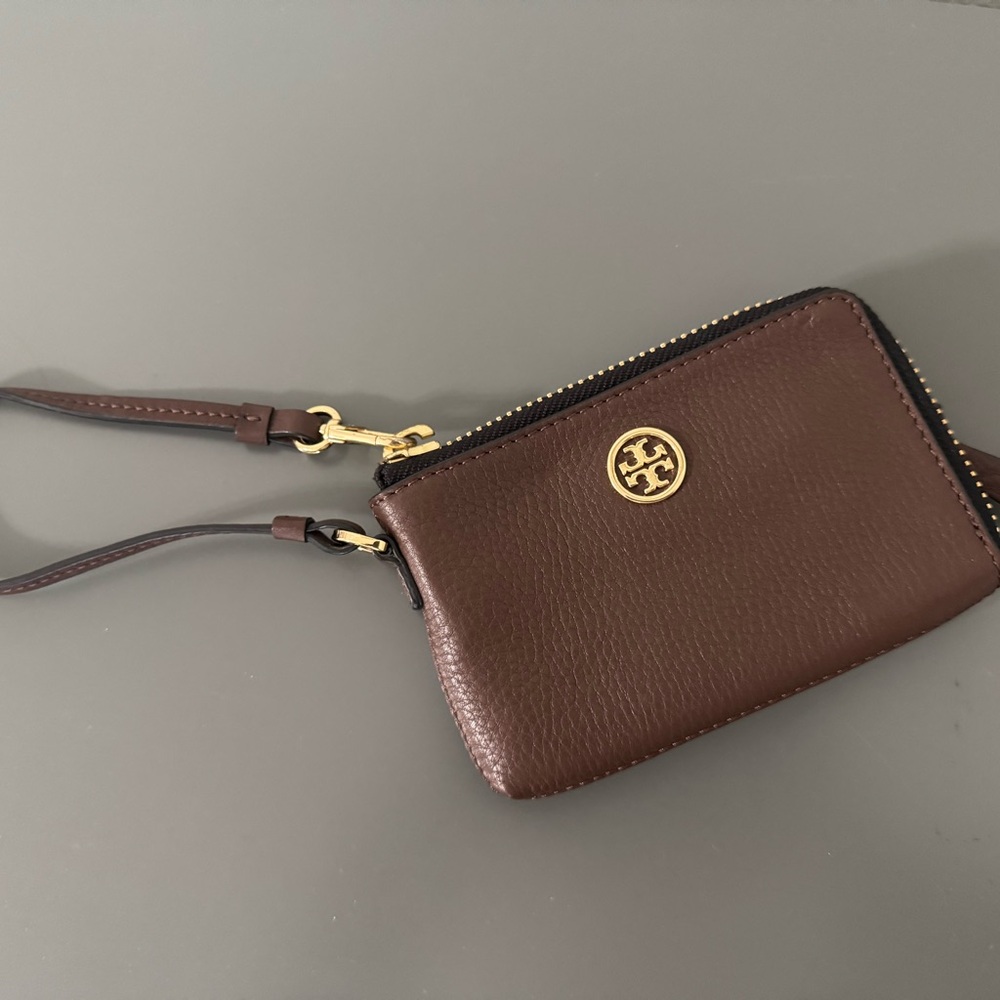 Tory Burch Brown Leather Corner Zip Wristlet - Gem
